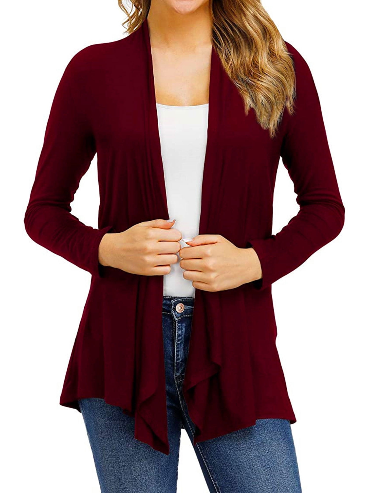 Nlife Women Long Sleeve Open Front Asymmetric Hem Solid Color Cardigan ...