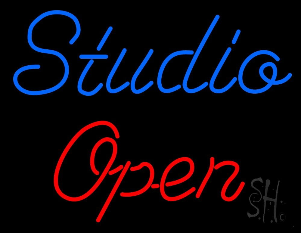 Blue Studio Red Open LED Neon Sign 15 x 19 - inches, Black Square Cut ...