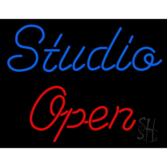 Blue Studio Red Open LED Neon Sign 15 x 19 - inches, Black Square Cut ...