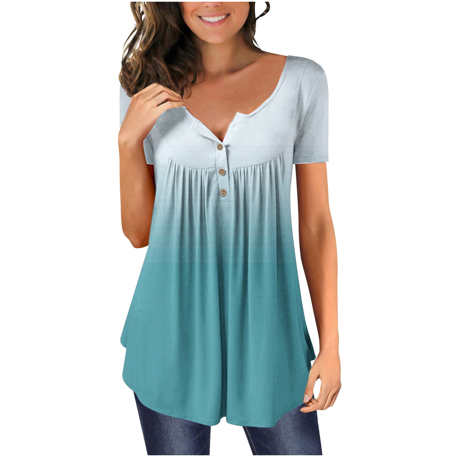Pntutb Womens Plus Size Clearance Womens Fashion V Neck Gradient