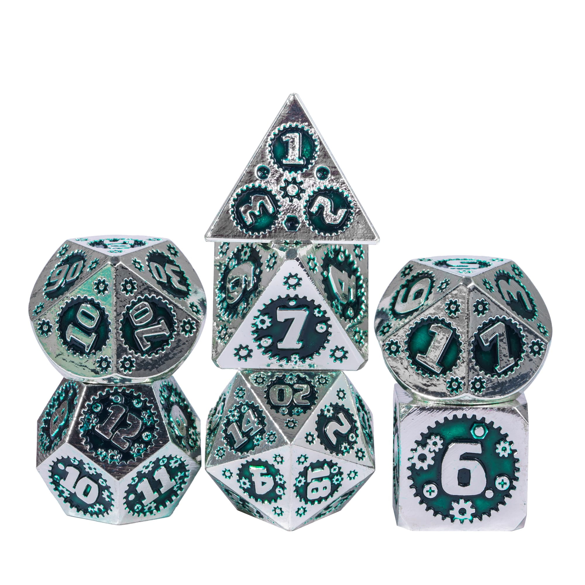 Cusdie 7-Die Metal DND Dice Set, Mechanical Gear Metal Polyhedral D&D ...