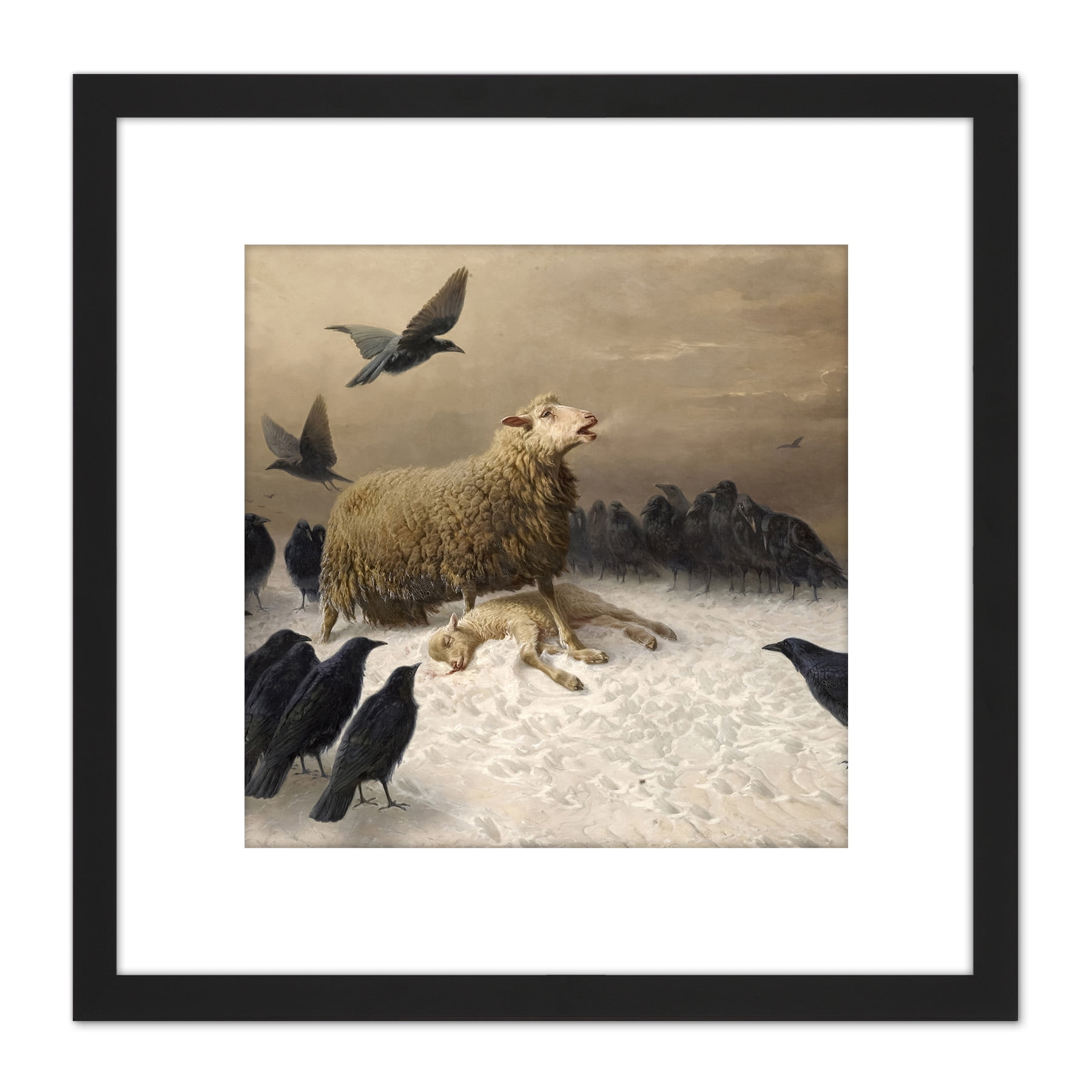 Schenck Anguish Sheep Ewe Crows Carrion Painting 8X8 Inch Square Wooden ...