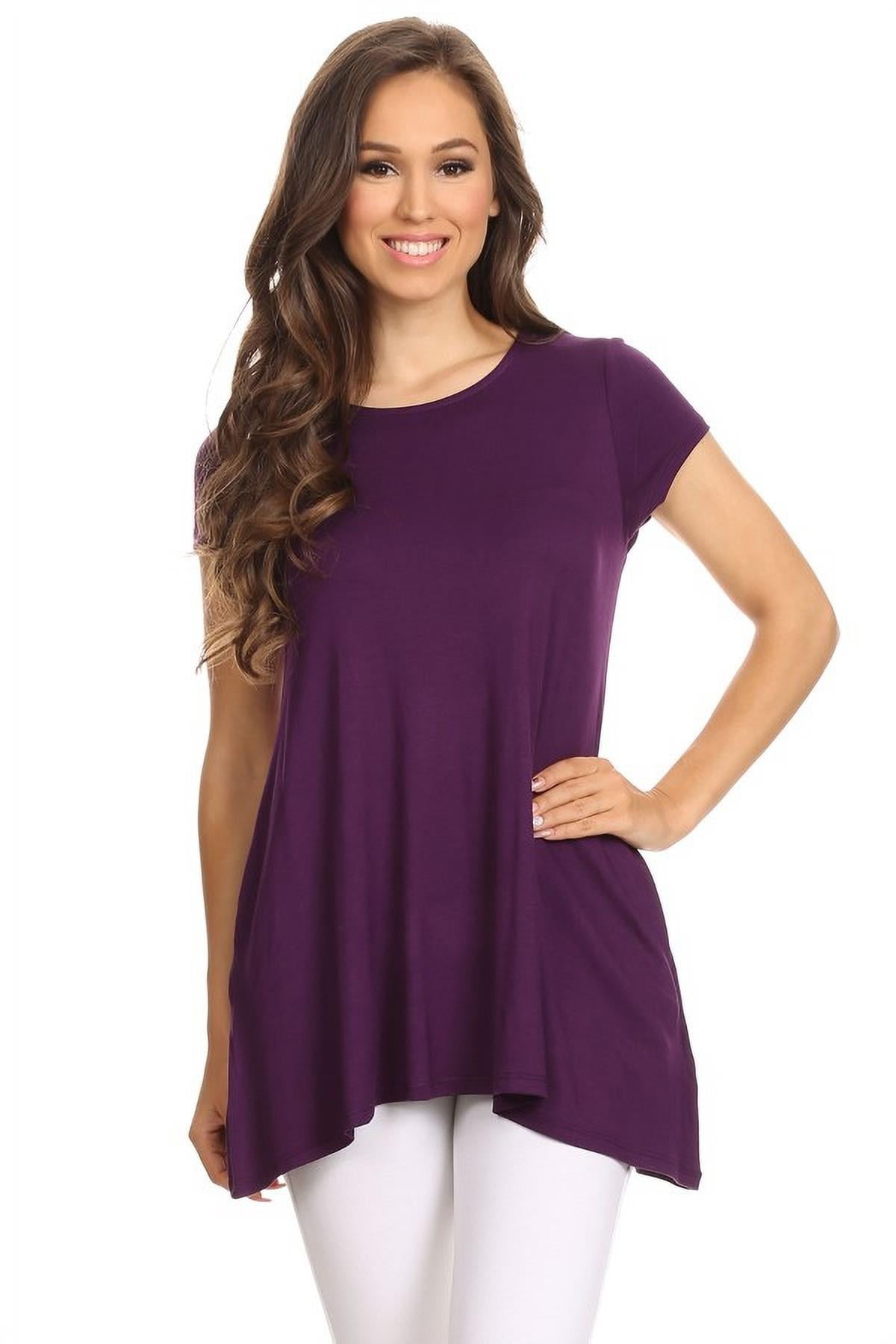 Women's trendy style casual solid short sleeve side pocket tunic top ...