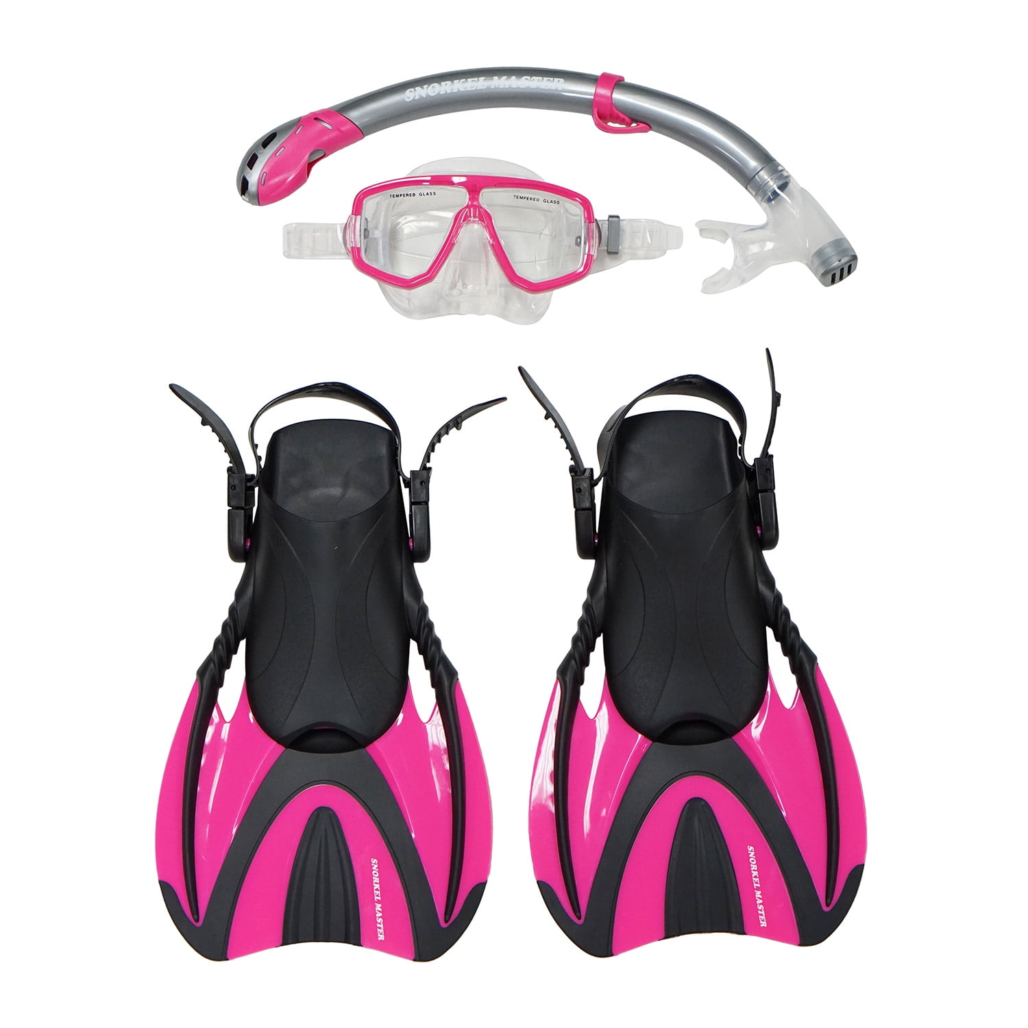Snorkel Master Snorkeling Adult Mask, Snorkel, & Fins Set, Hot Pink ...