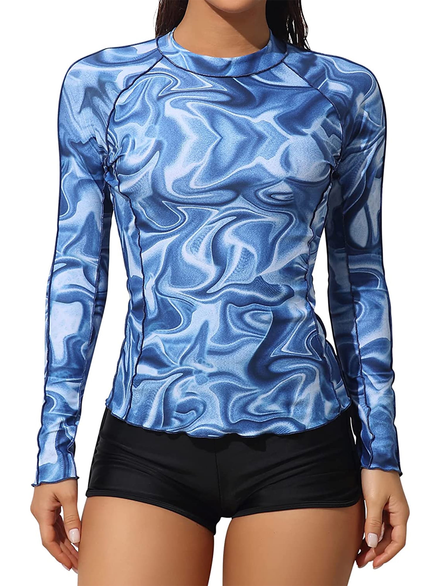 Charmo Women's Long Sleeve Rash Guard Tie Dye UV Protection Swim Shirt ...
