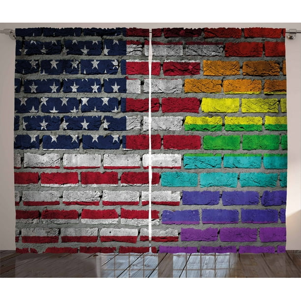 Pride Curtains 2 Panels Set Grunge Dark Brick Wall Background With