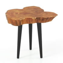 Gymax Teak Wood End Table Solid Live Edge Outdoor Side Table w ...