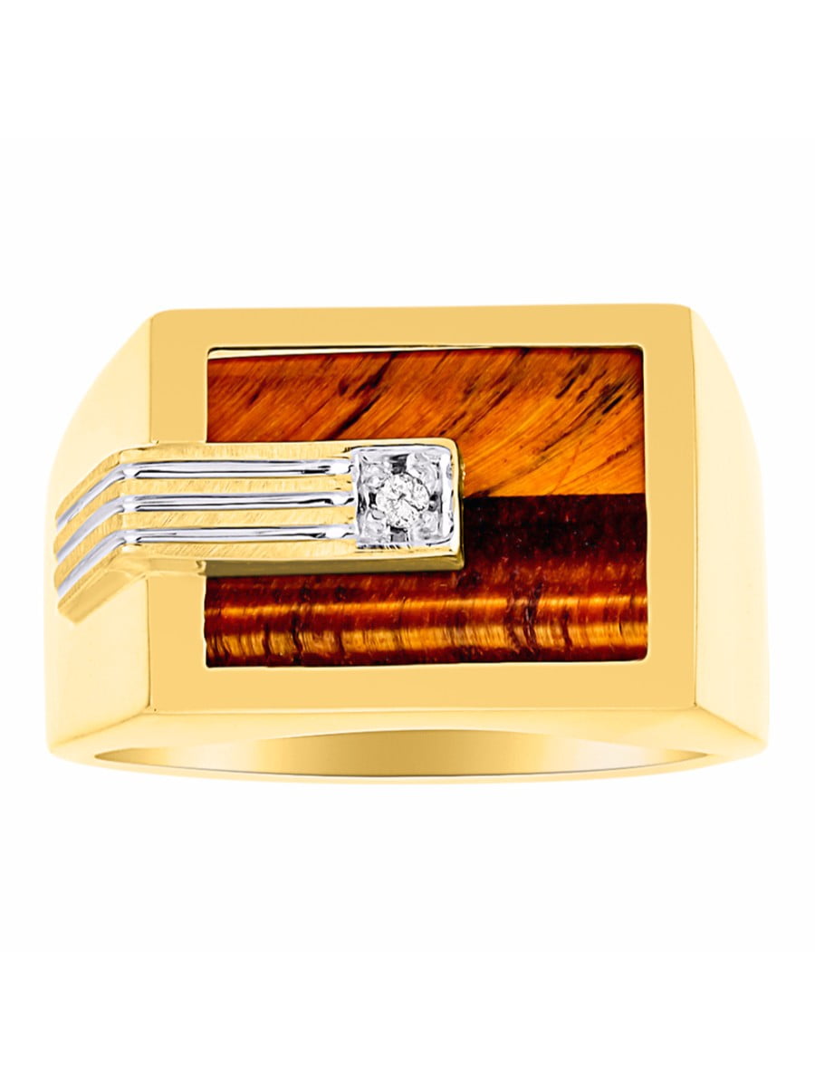 RYLOS Mens Rings 14K Yellow Gold Designer Ring With Centered Diamond ...