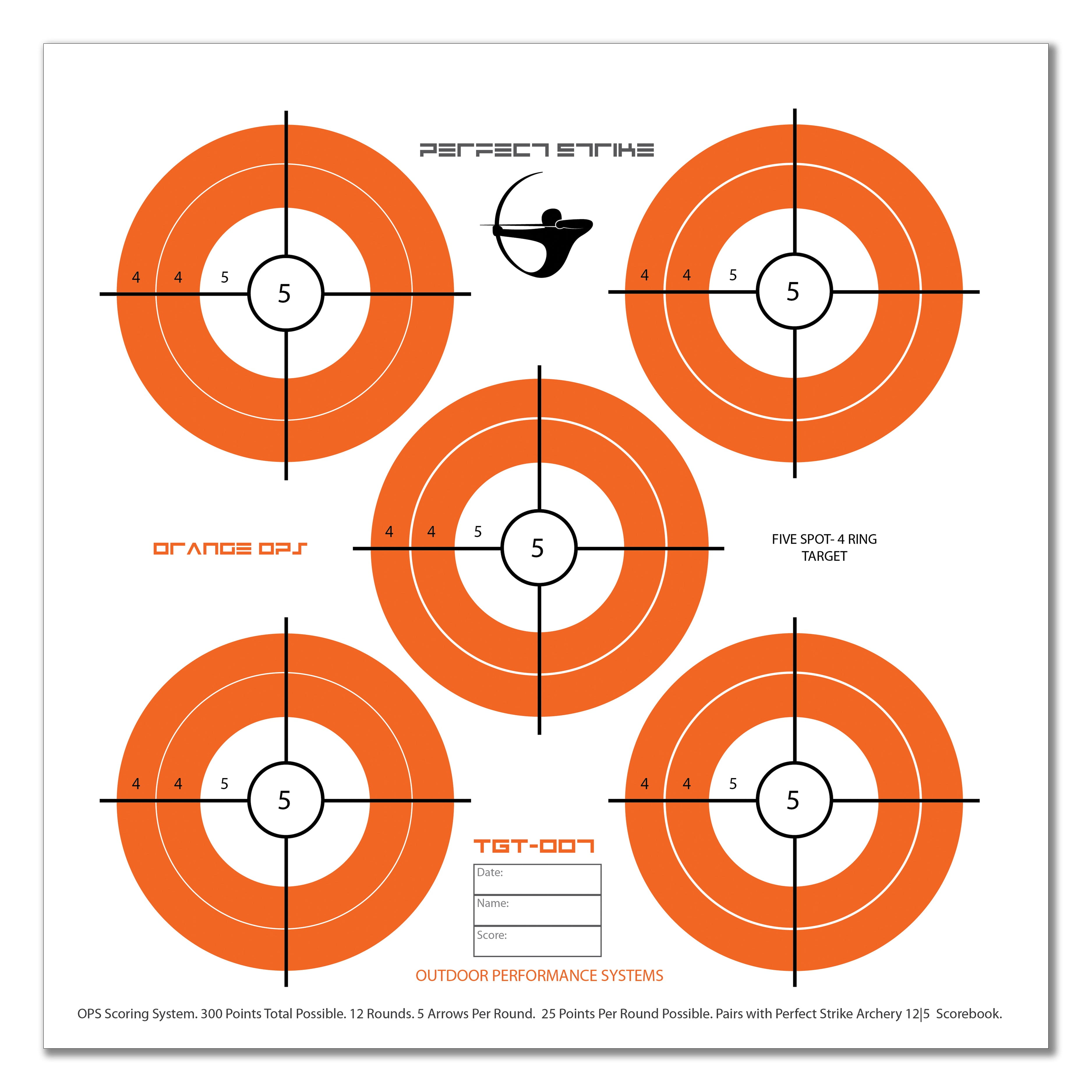 Perfect Strike ARCHERY System Targets. ORANGE OPS No. 007. Five Spot ...