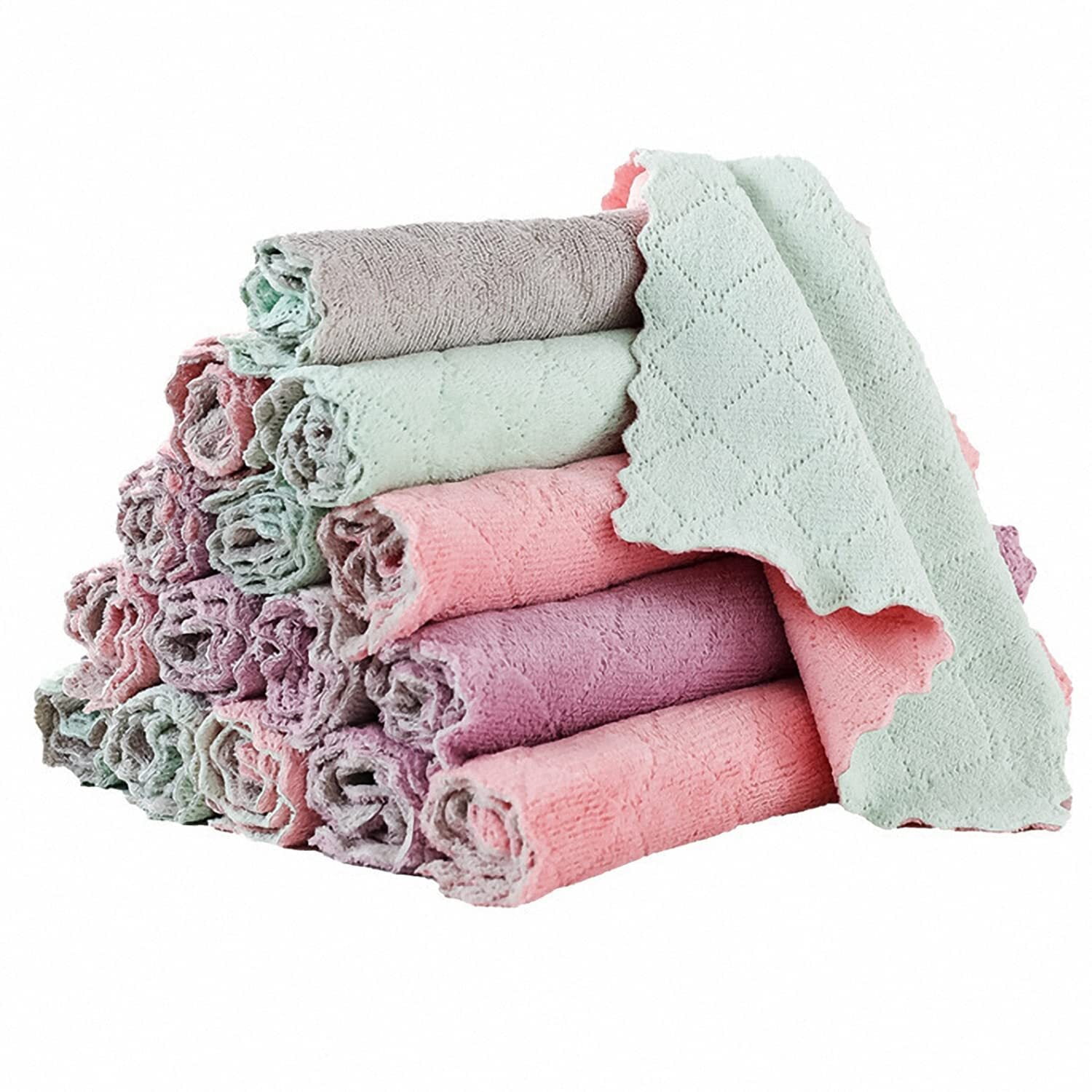 5 Pack Kitchen Cleaning Rag Dishcloth, Microfiber Absorbent Non-stick ...