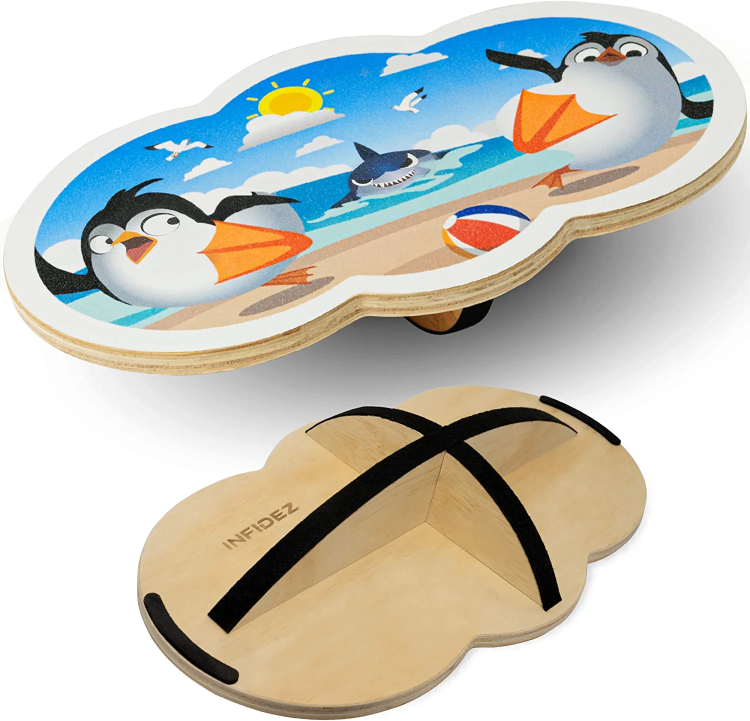 INFIDEZ 360 Degree Rotation Cute Penguin Wooden Balance Board Kids with ...