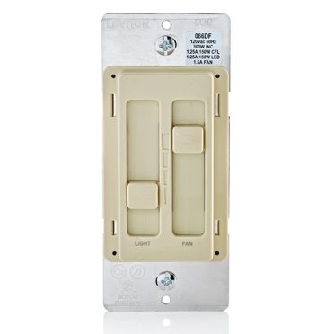 Leviton 66DF-T Dimmer Slide Switch Decora SureSlide Light Almond Fan ...