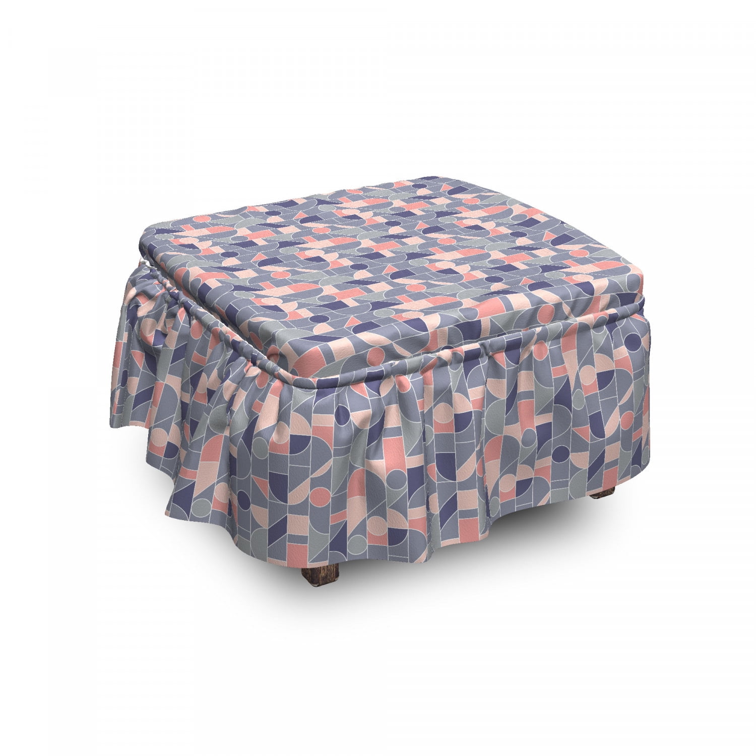 Geometric Ottoman Cover, Abstract Retro Shapes, 2 Piece Slipcover Set ...
