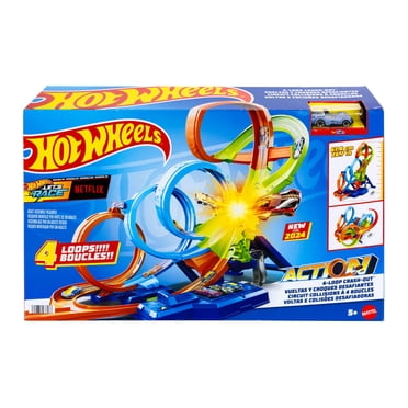 Hot Wheels Track Set, Neon Speeders Skyscraper Speed Circuit with 1 Hot ...