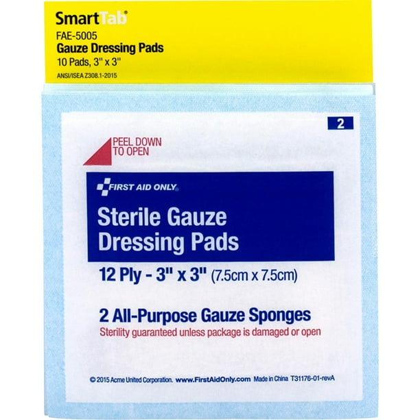 First Aid Only Sterile Gauze Dressing Pads, White, 10 / Pack (Quantity ... First Aid Only Sterile Gauze Dressing Pads, White, 10 / Pack (Quantity ...