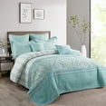 Home Soft Things King Size Turquoise 7 Piece Printed Microfiber Quilt ...
