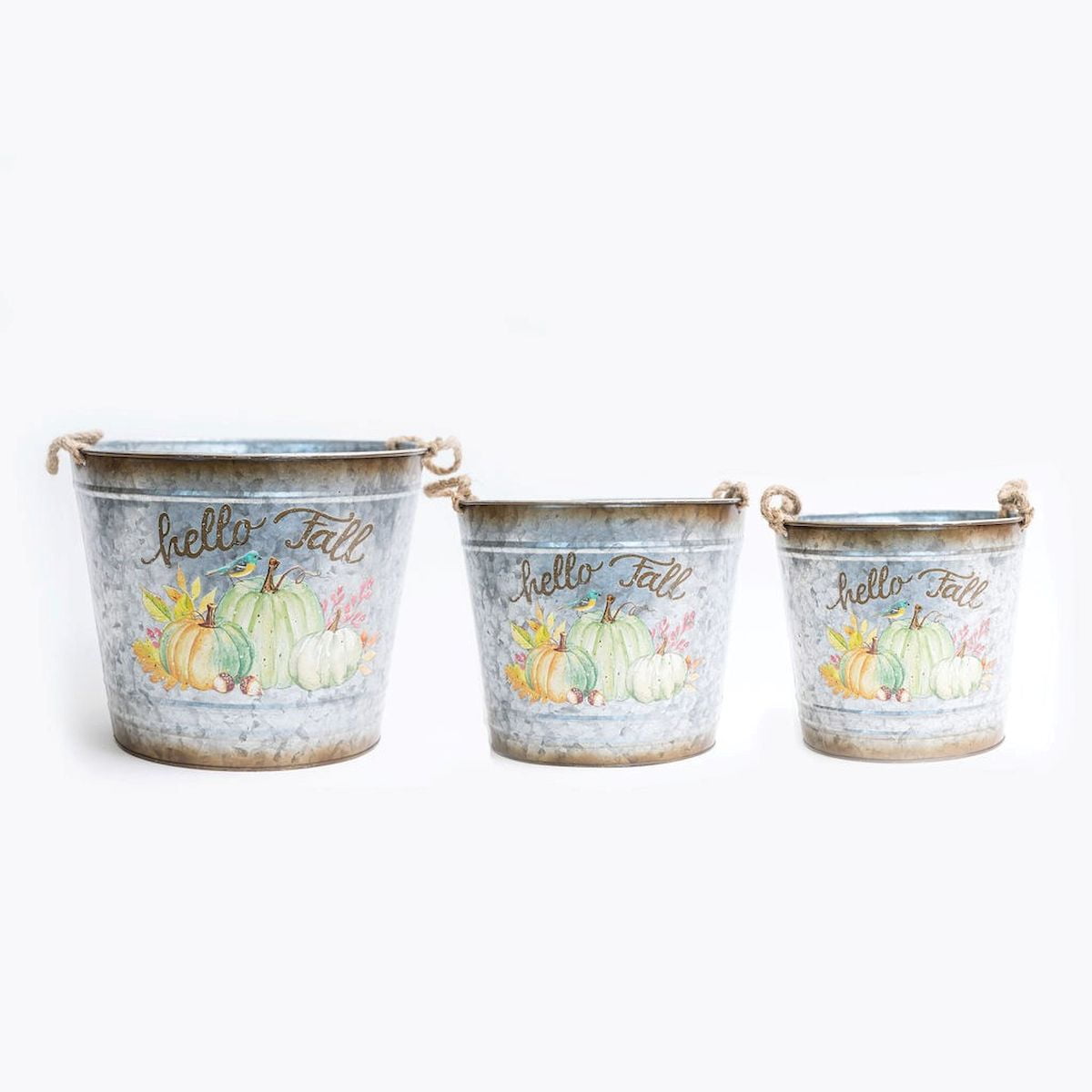 Set Of 3 Hello Fall" With Pumpkins Metal Buckets - Walmart.com
