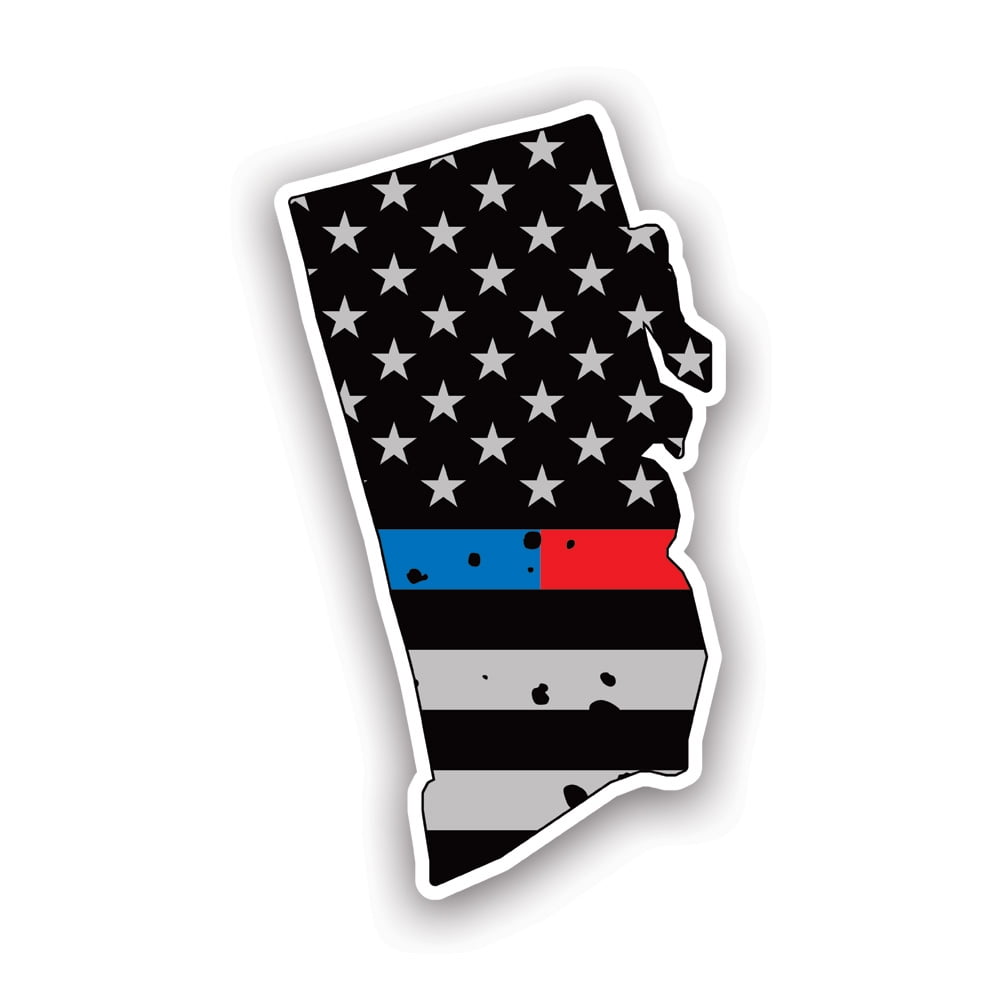 Distressed Thin Blue Red Line Rhode Island State Shaped Subdued US Flag ...
