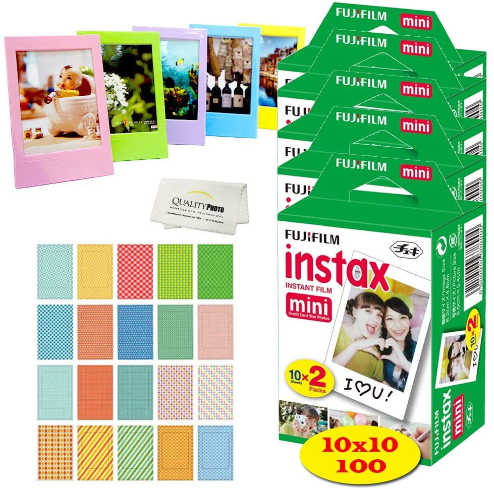 Fujifilm Instax Mini Instant Film, 5 Twin Packs (100 Sheets)+ Frames ...