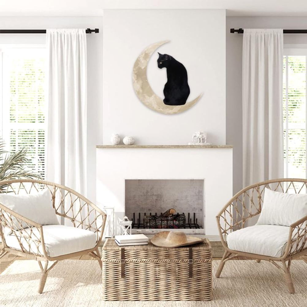 Click here for Estink Metal Black Cat Moon Hanging Sign Cat On Th... prices