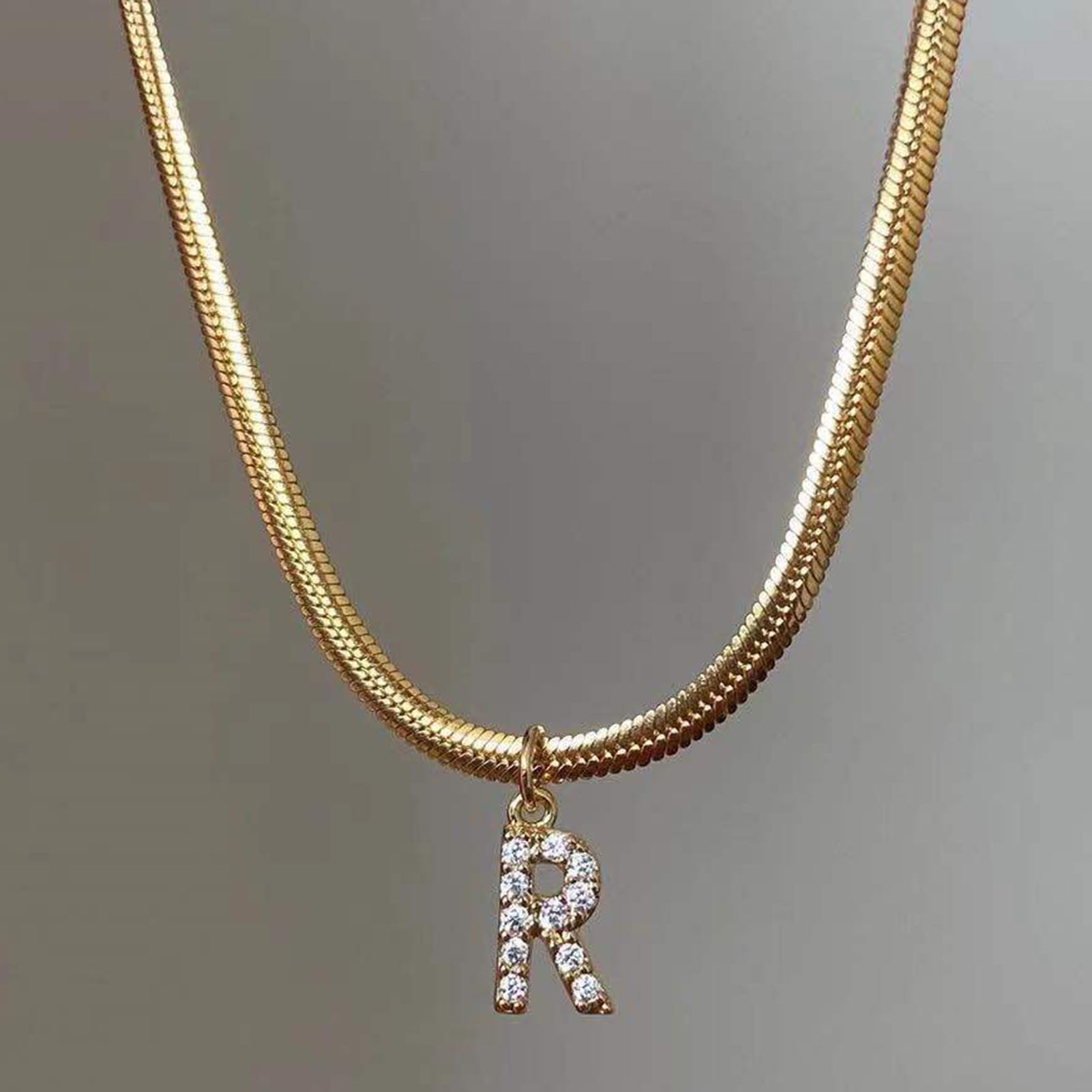 Meidiya Initial Flat Oval Snake Chain Necklace 18K Gold Plated Choker ...