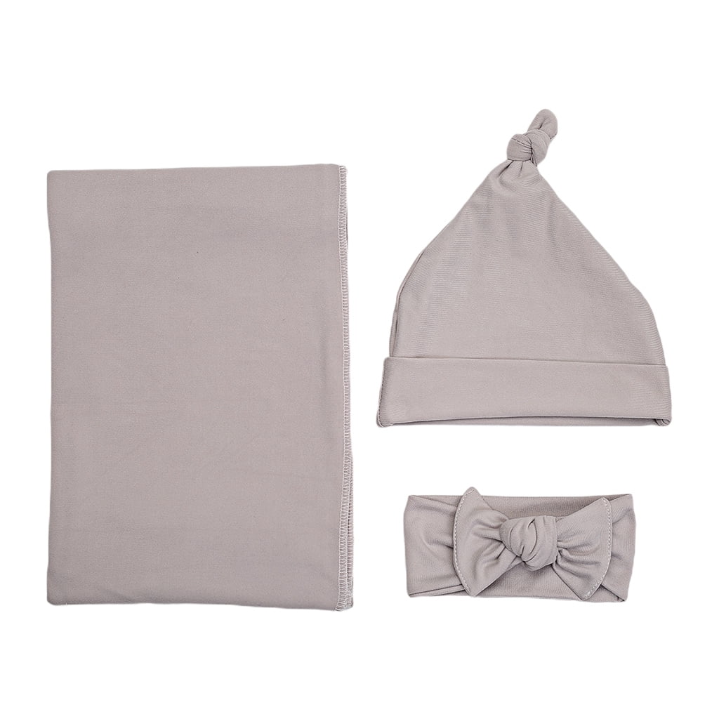 Sorrowso 3Pcs/Set Newborn Baby Receiving Blanket Headband/Hat Cotton ...