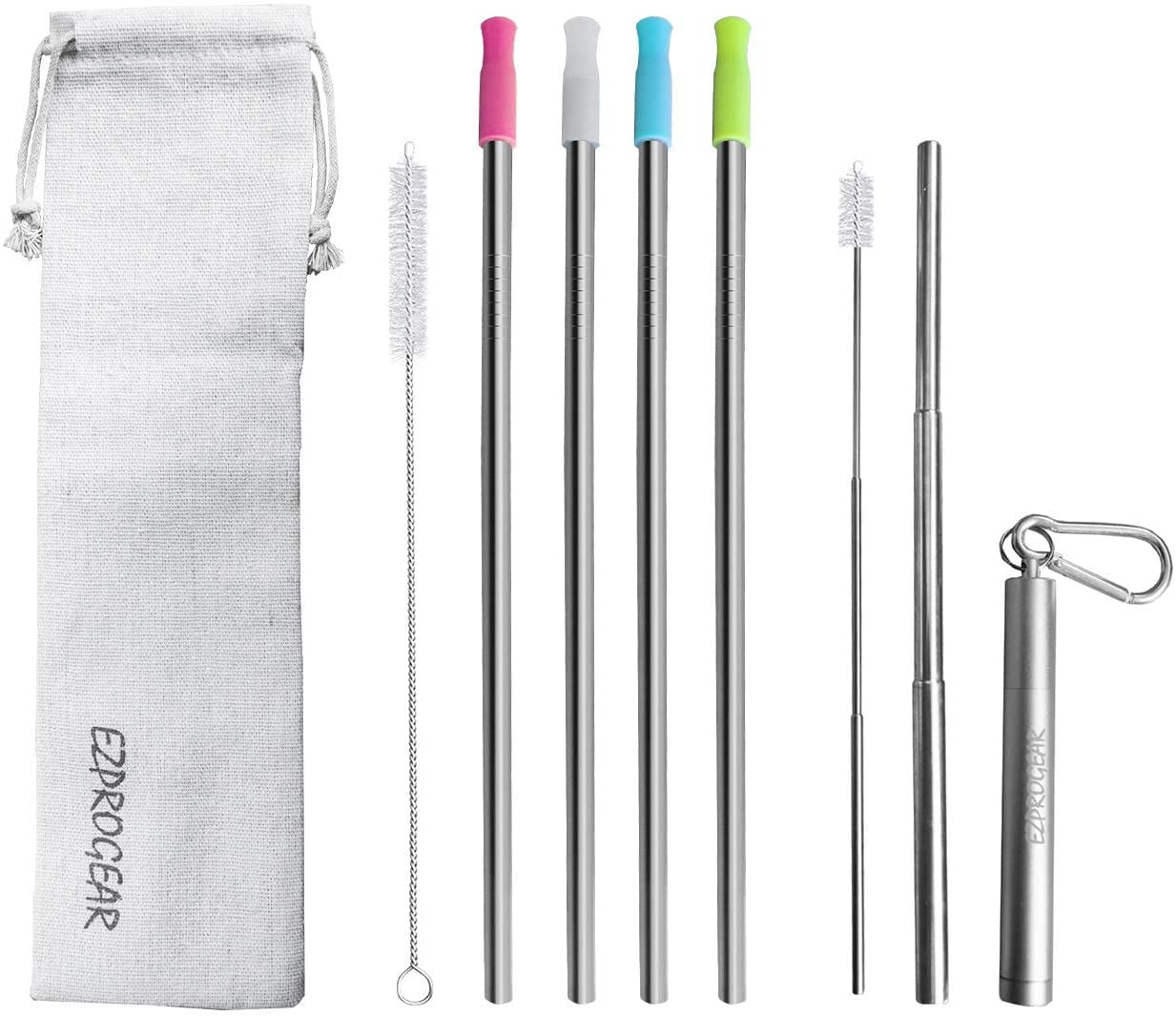 Ezprogear Metal 1C4L Stainless Steel Wide Straws with Silicone Tips ...