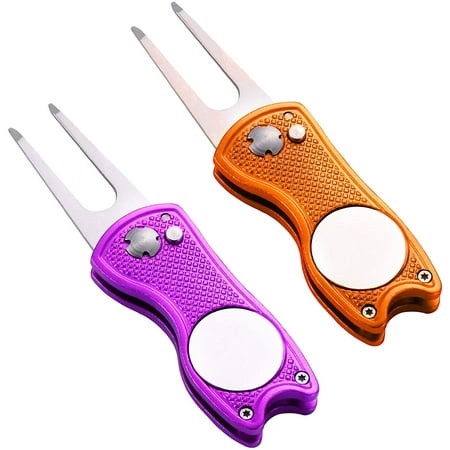 2 Pack Metal Foldable Golf Divot Tool with Pop-up Button & Magnetic ...