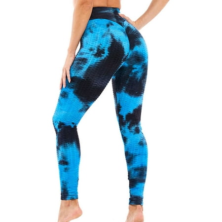 Surrme Butt Lift Stretch Workout Pants Blue Textured Booty Tights Tummy ...