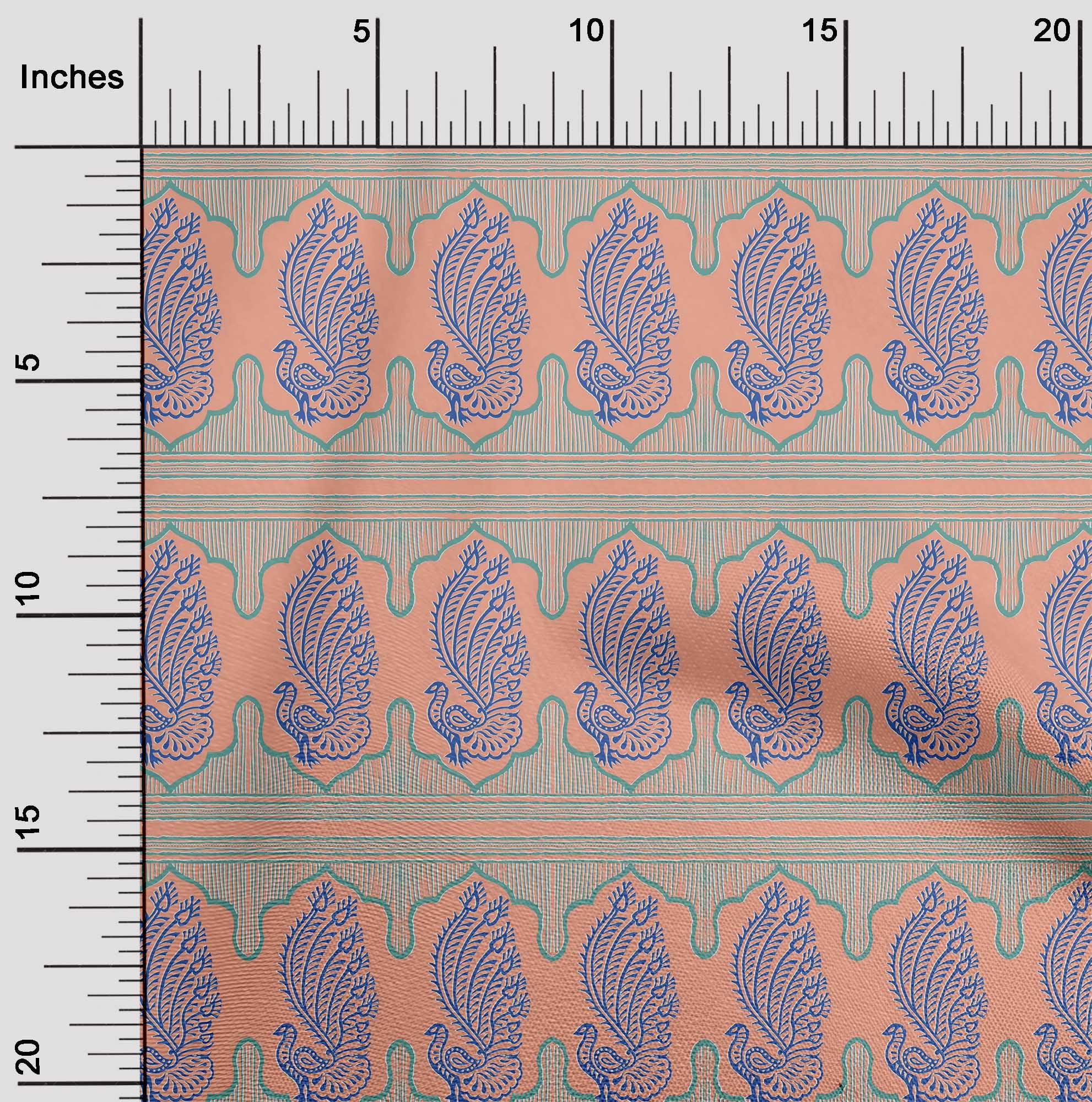 oneOone Cotton Silk Fabric Peacock Block Print Fabric By The Yard 42 ...