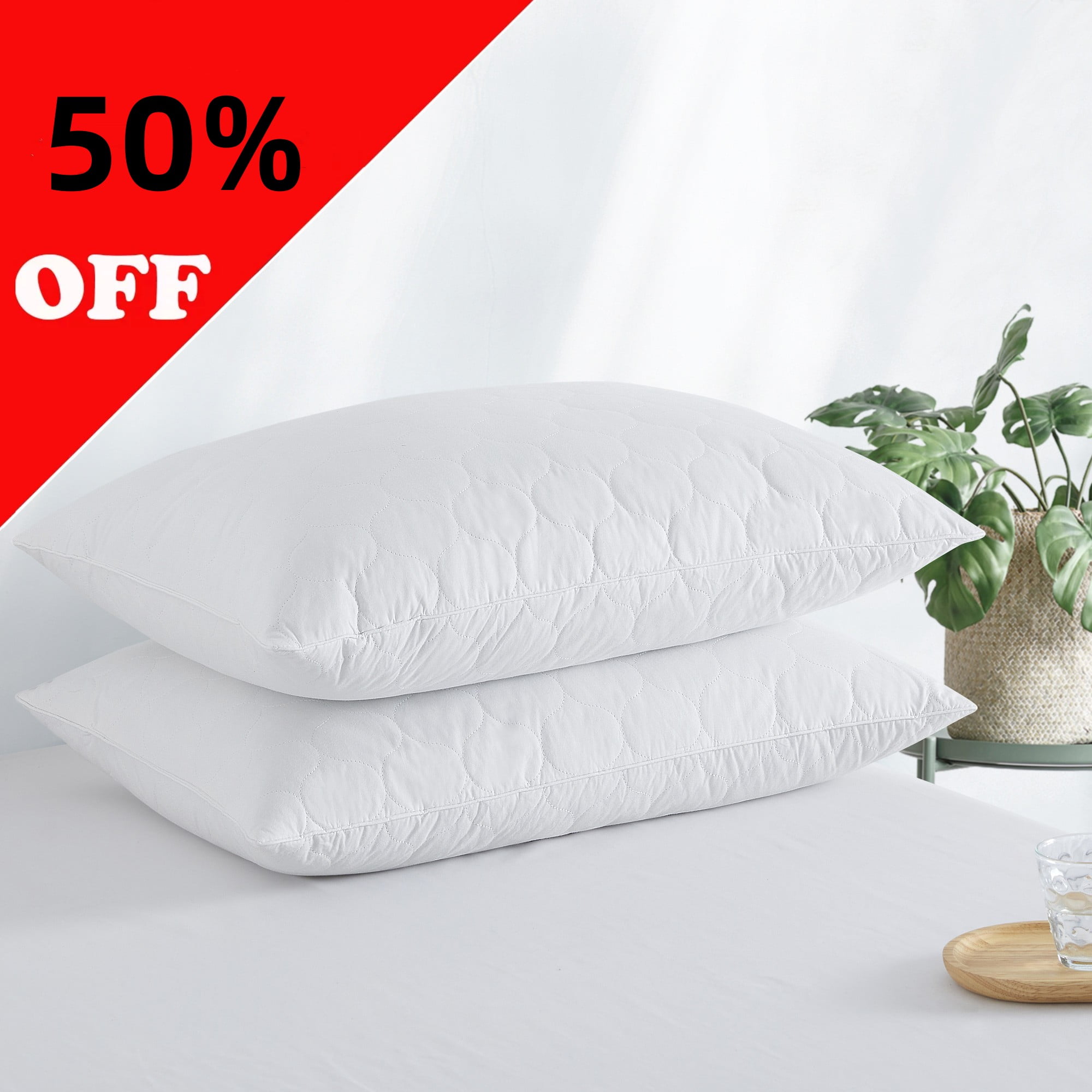 Peace Nest Set of 2 White Goose Feather Bed Pillows for Sleeping ...