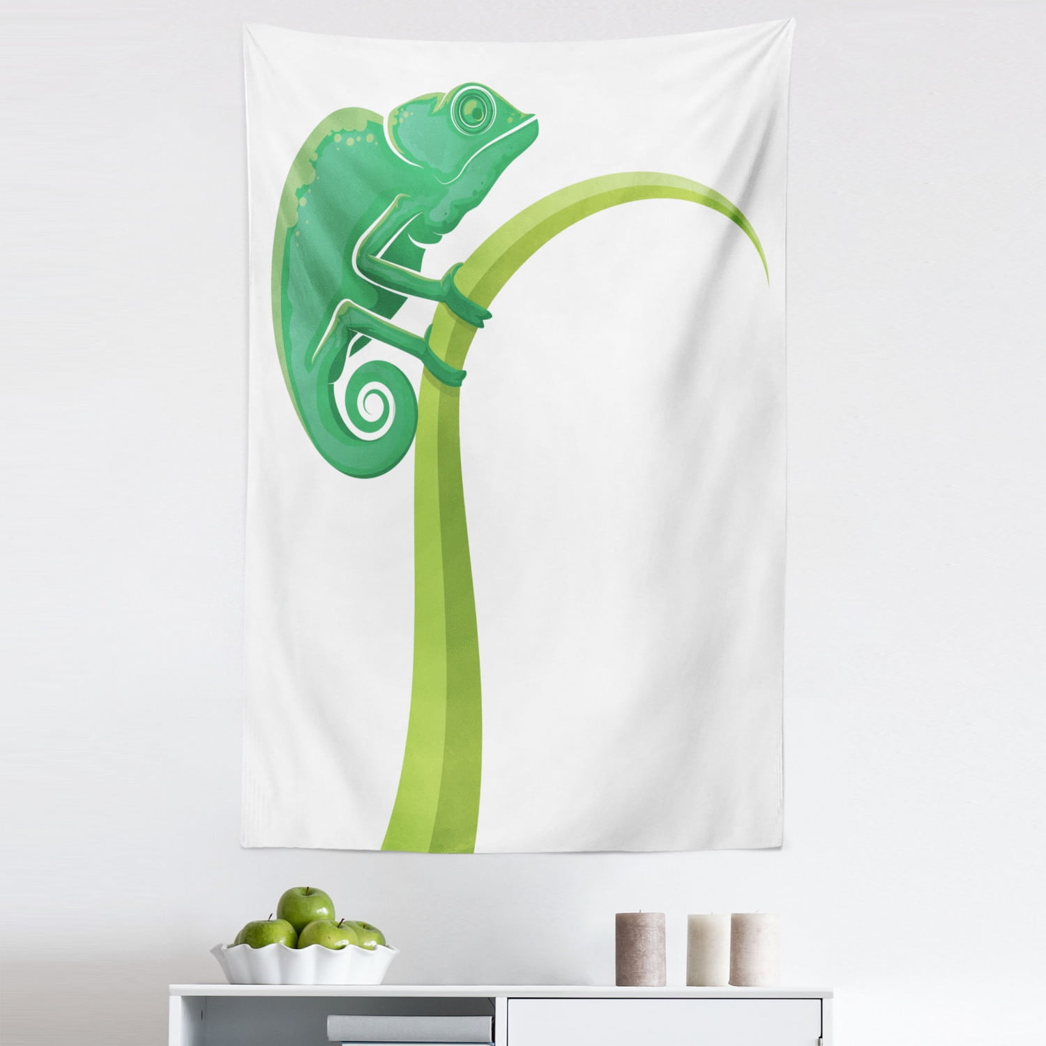 Cartoon Tapestry, Exotic Grumpy Lizard Holding onto Grass with Curled ...