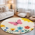 Cartoon Butterfly Flowers 4FT Round Area Rugs Watercolor Sun Yellow ...