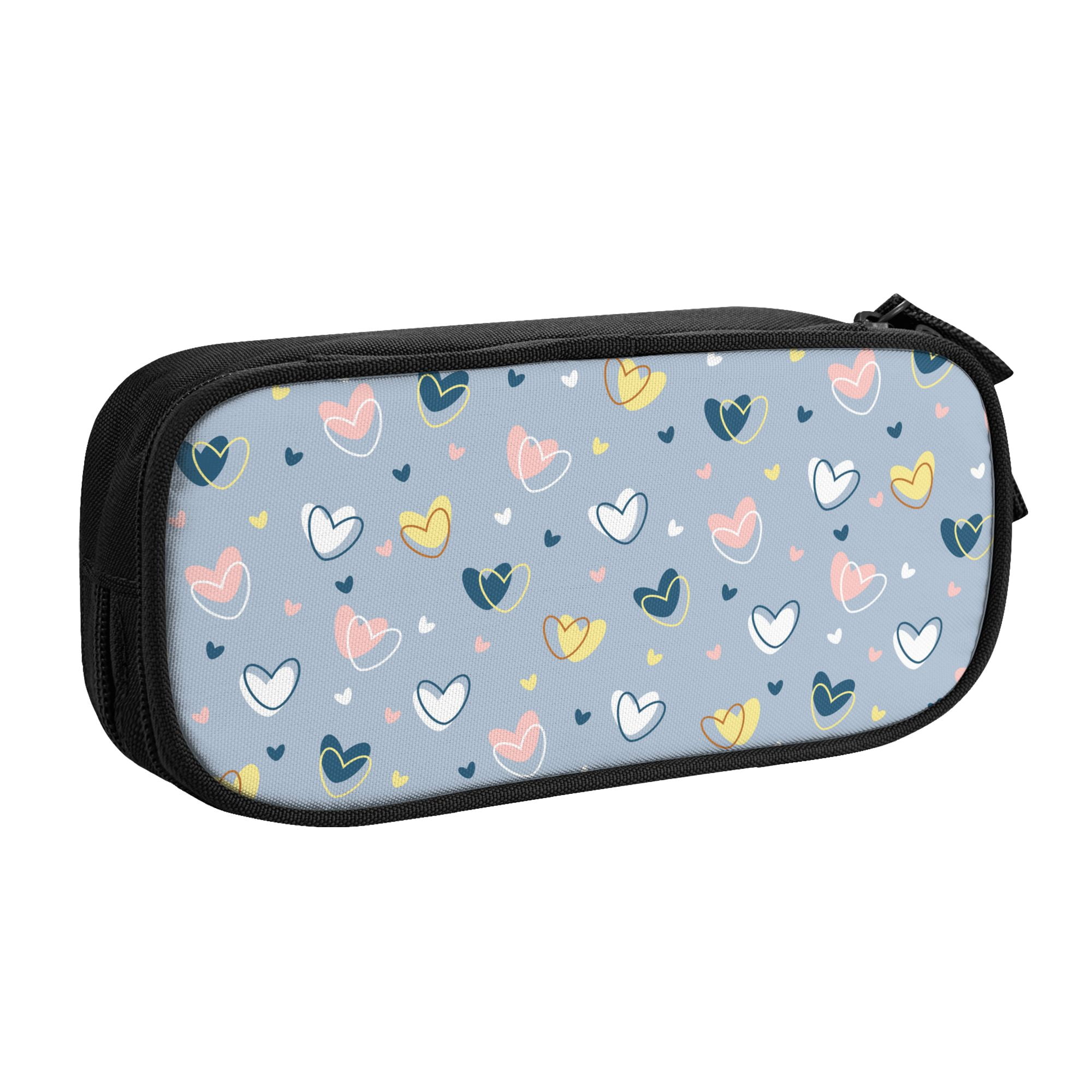 TEQUAN Large Capacity Pencil Case, Vintage Abstract Blue Hearts Pattern ...