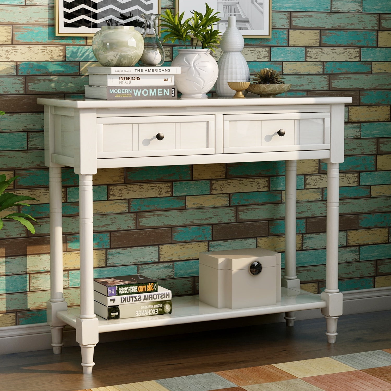 Console Table with Drawers, Wood Console Table with Storage ...