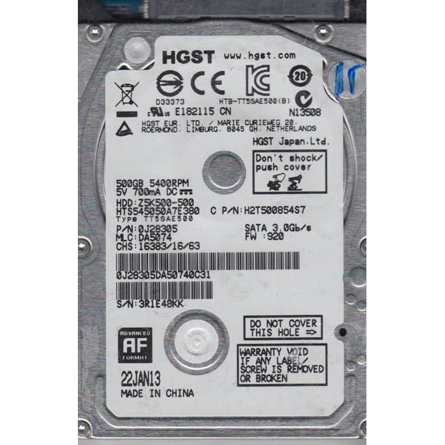HTS545050A7E380, PN 0J28305, MLC DA5074, Hitachi 500GB SATA 2.5 Hard ...