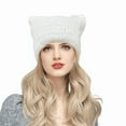 Corchet Cute Cat Ears Beanie Hat for Women Winter Striped Korean ...