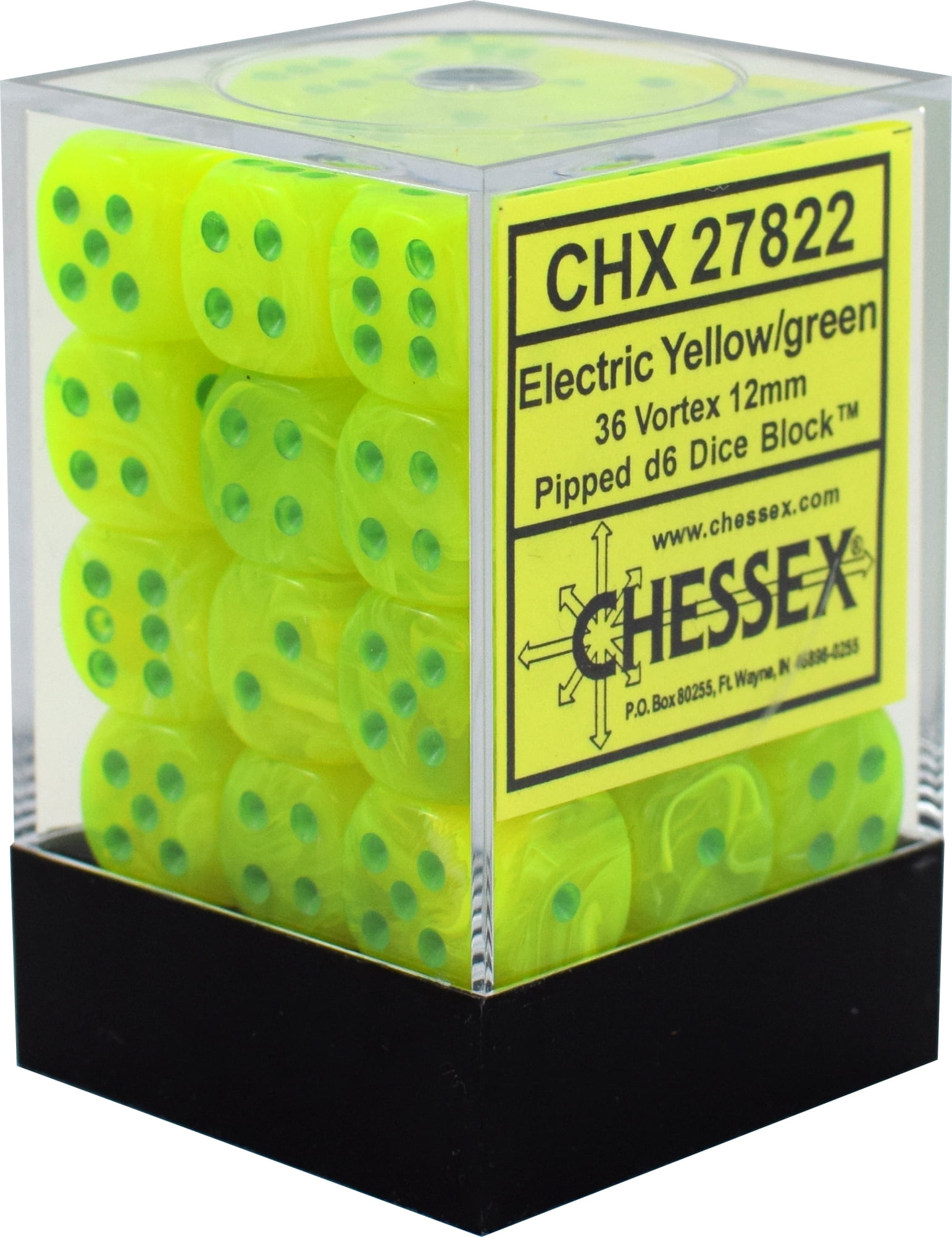 Chessex Vortex Electric Yellow w/ Green 12mm (Small) 36 Dice Set ...