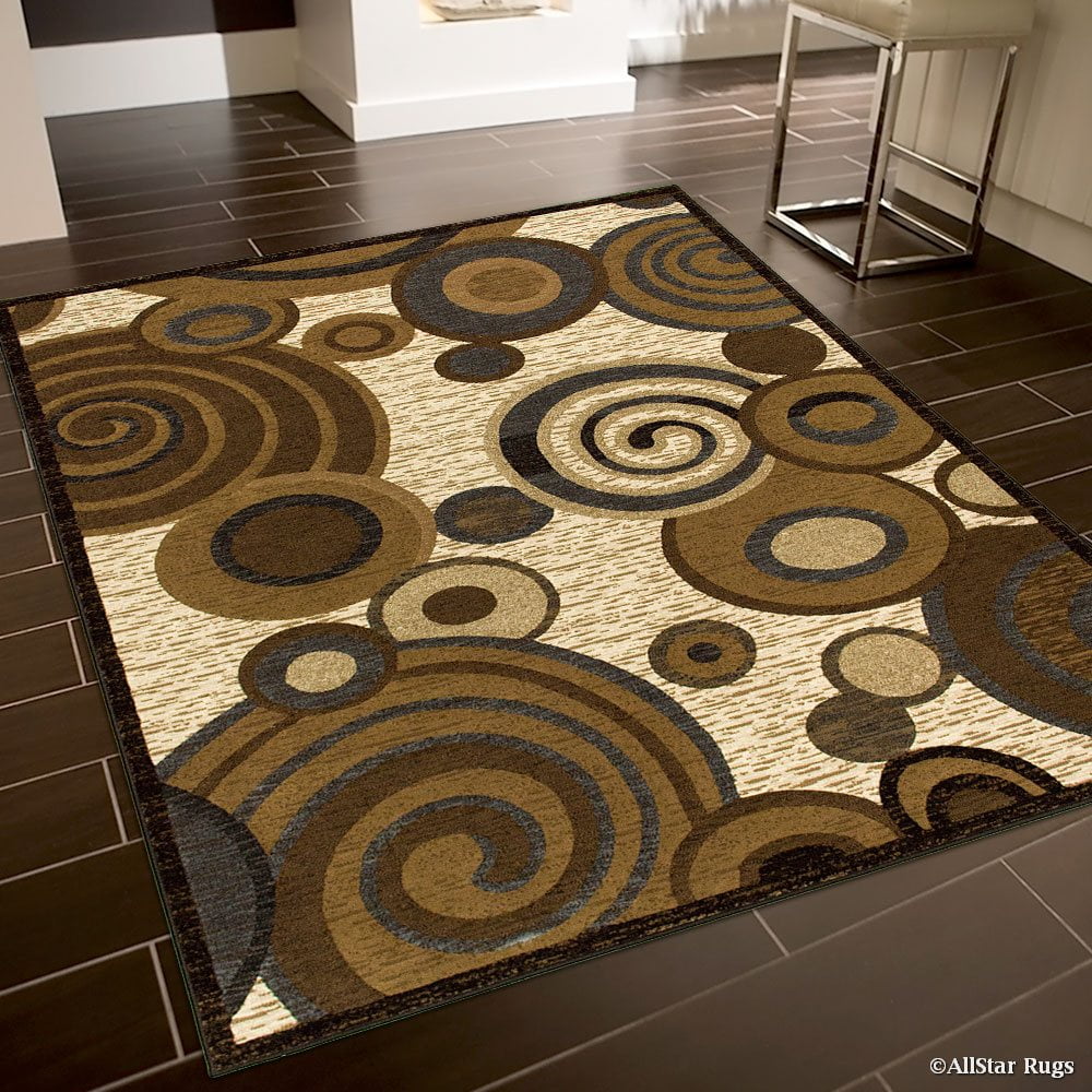 Allstar Brown / Beige High End Drop Stitch Woven Circles Area Rug (7' 9 ...