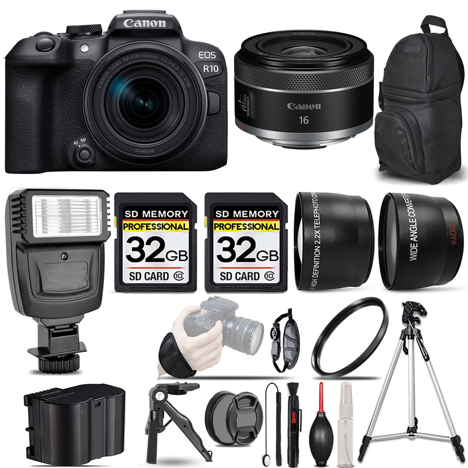 Canon EOS R10 Mirrorless Camera Bundle, 18-150mm +16mm f/2.8 STM Zoom ...