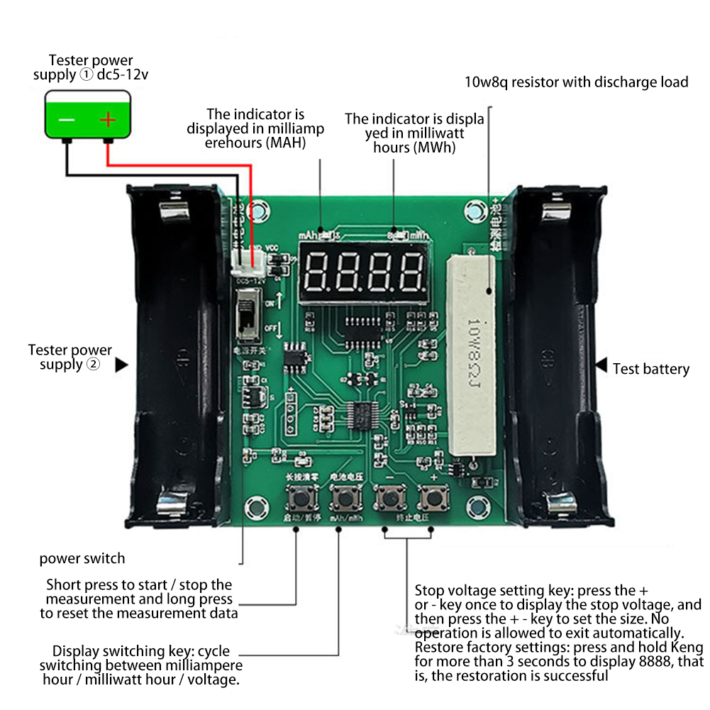 Battery Testers DC 5-12V Battery Capacity Tester MAh MWh for 18650 ...