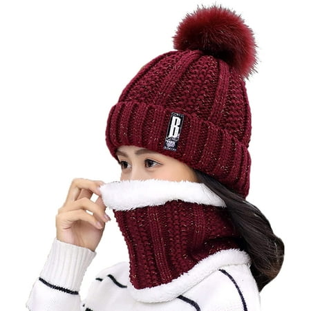 Winter Hat Neck Gaiter Set for Women Girls Warm Beanie Matching Neck ...