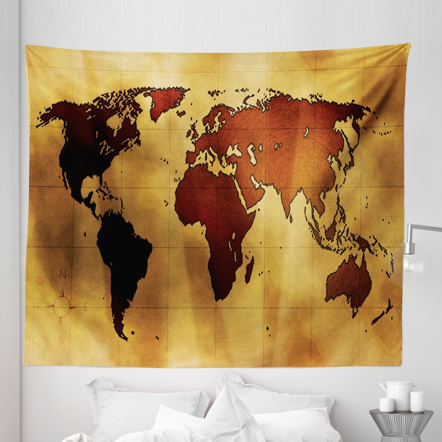 Map Tapestry, Ancient Look Design of World Earth Geography Grunge ...