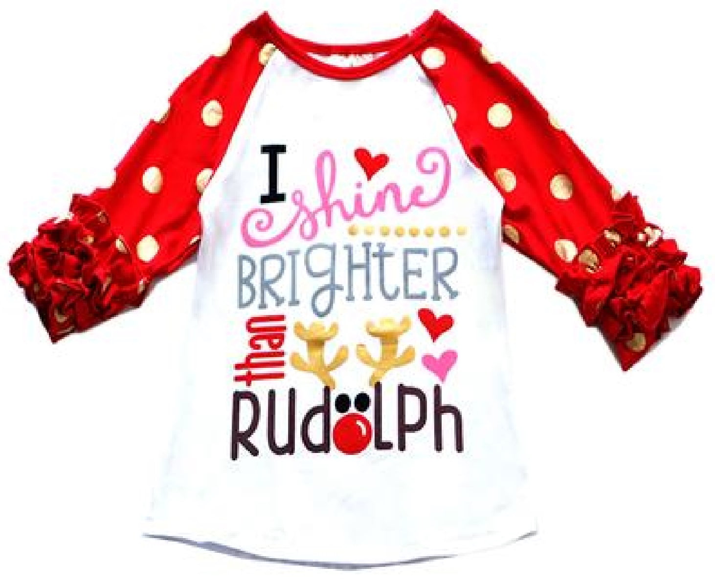 Toddler Girls Polka Dot Rudolph Christmas Party Holiday Raglan Top T ...