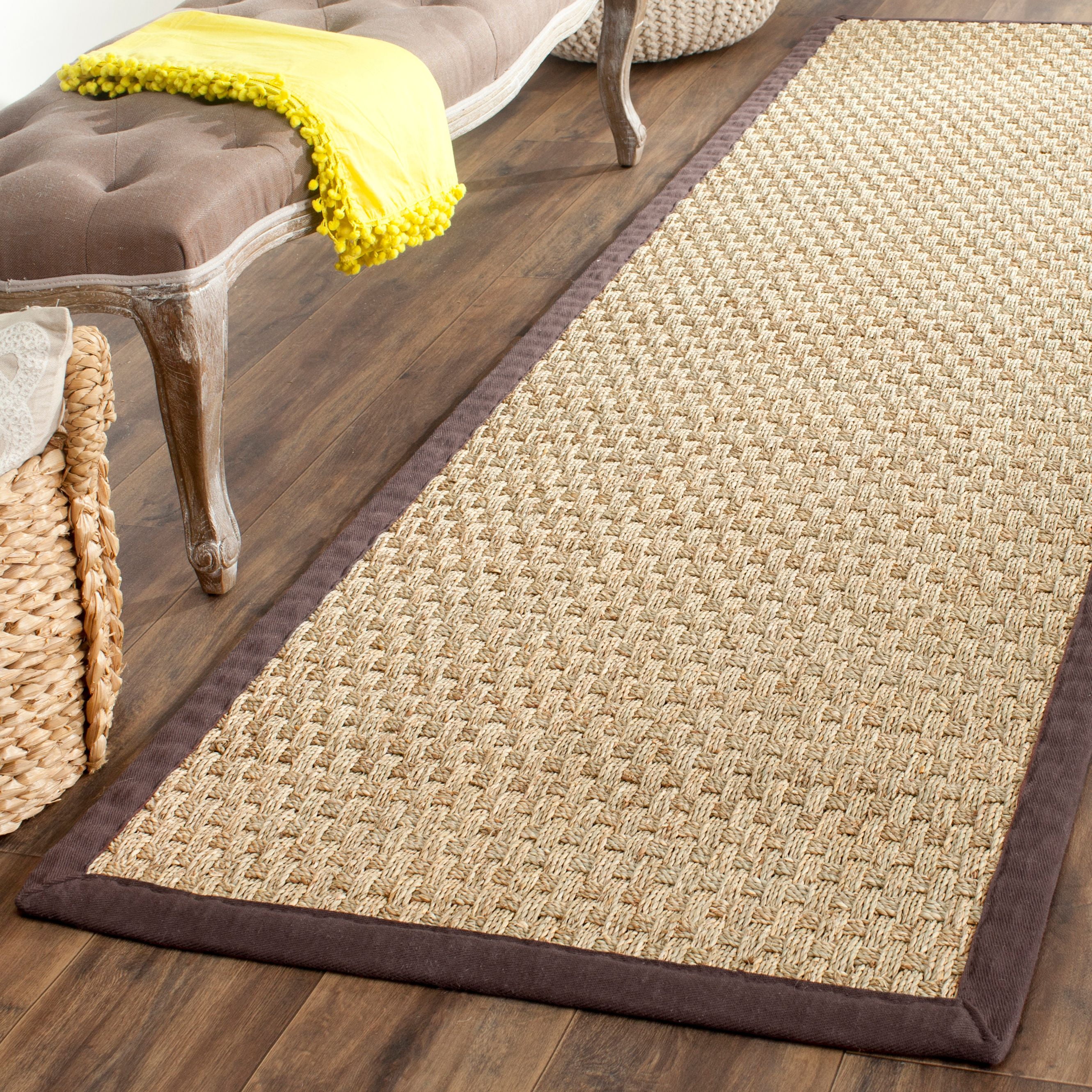 SAFAVIEH Natural Fiber Arbor Border Runner Rug, Natural/Dark Brown, 2'6 ...