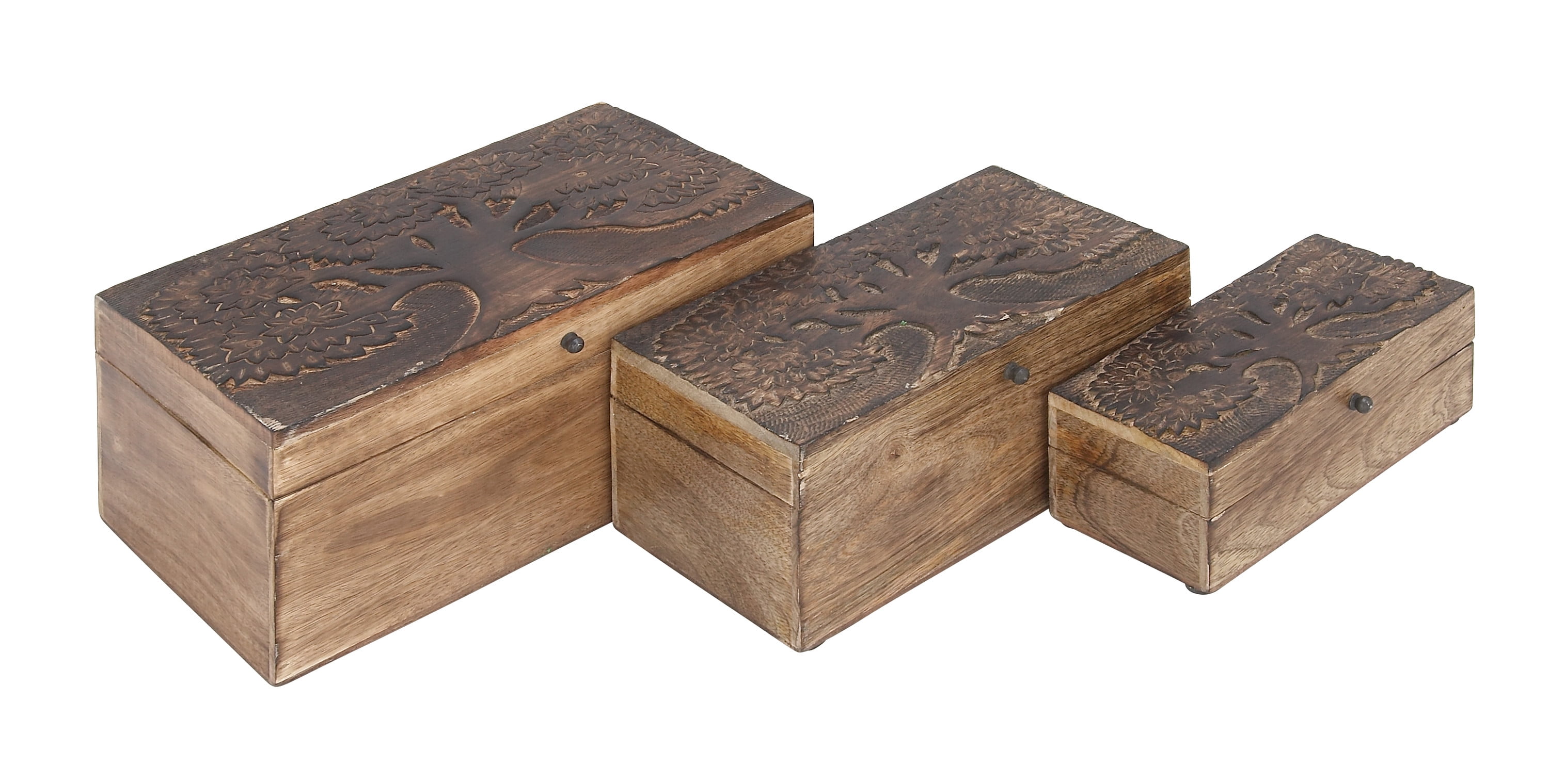 DecMode Floral Handmade Brown Mango Wood Decorative Box with Hinged Lid ...