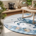 Blue Crab Coastal 4FT Round Area Rugs Summer Starfish Beach Shell Coral ...
