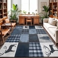 3x5 Blue White Checked Plaid Elk Area Rug for Bedroom, Washable Non ...