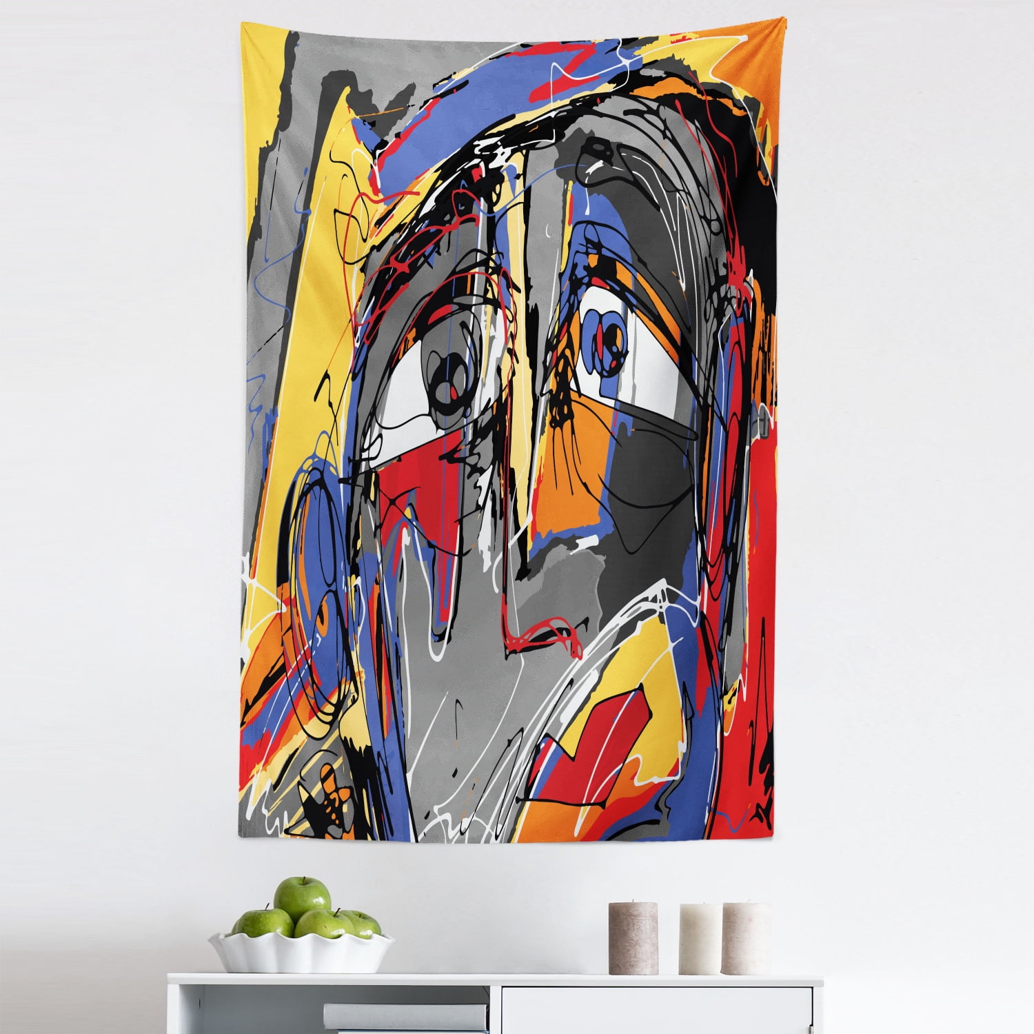 Abstract Tapestry, Abstract Surreal Contemporary Modern Art Scribble ...