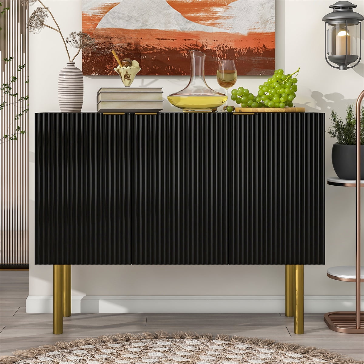 Modern Sideboard, Storage Cabinet with Metal Legs and Handles, Accent ...